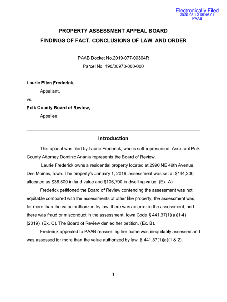 Fillable Online paab iowa This appeal was filed by Laurie Frederick ...