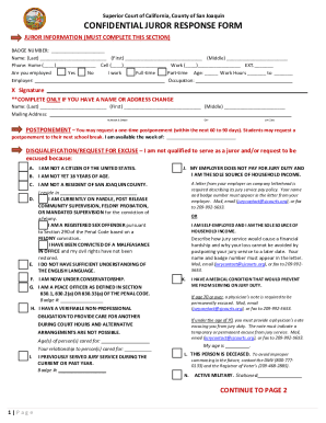 Fillable Online CONFIDENTIAL JUROR RESPONSE FORM Fax Email Print - pdfFiller