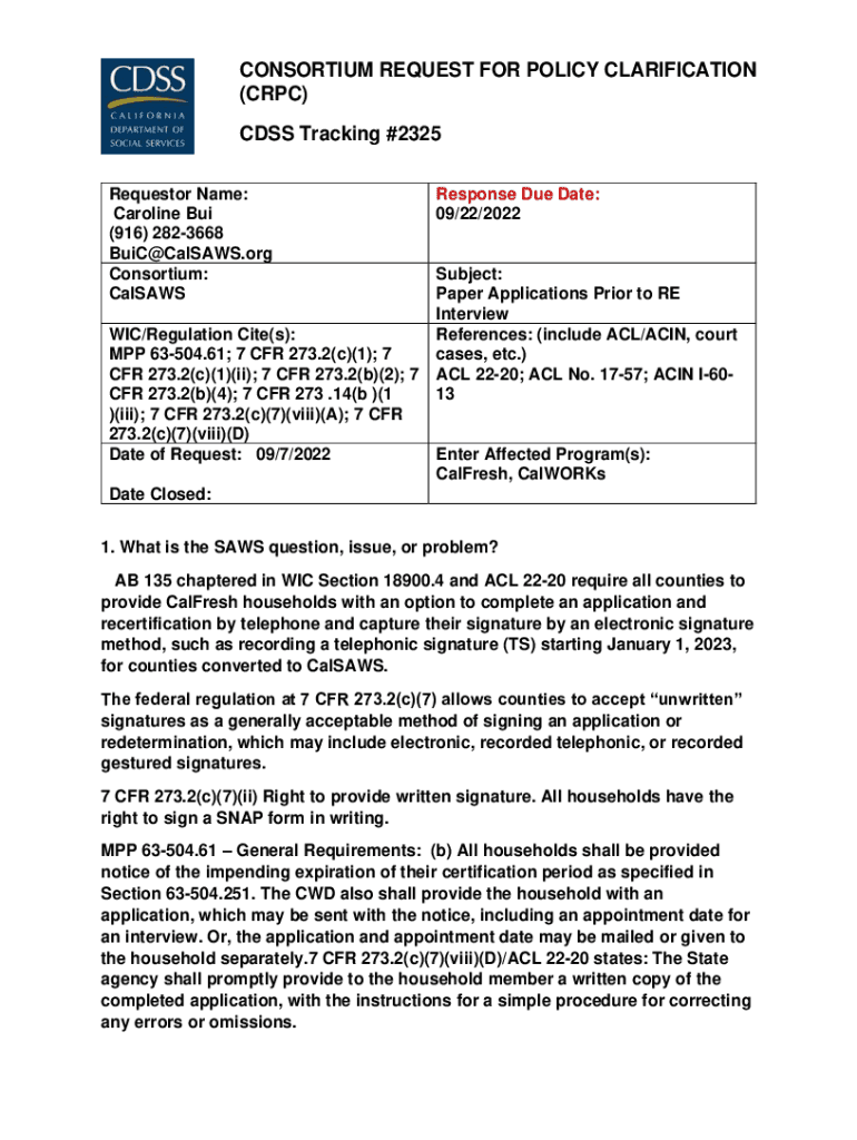 Fillable Online CRPC Form - CalSAWS Fax Email Print - pdfFiller
