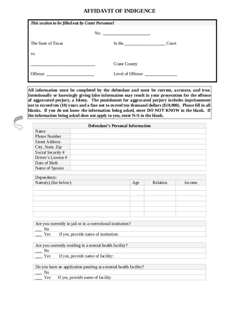 AFFIDAVIT OF INDIGENCY - Grayson County - tidc tamu Doc Template ...
