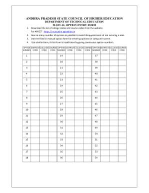 Fillable Online APSCHE MANUAL OPTION ENTRY FORM Fax Email Print - pdfFiller