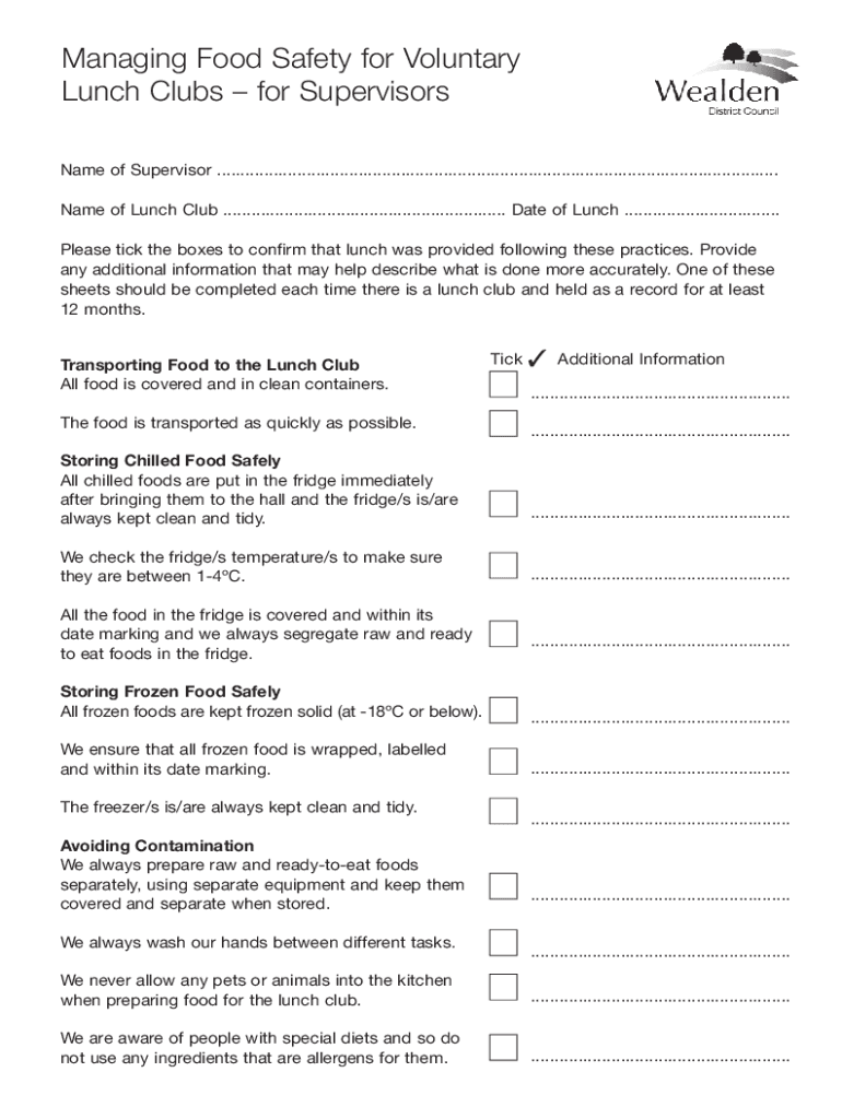 Fillable Online Managing Food Safety form Fax Email Print - pdfFiller