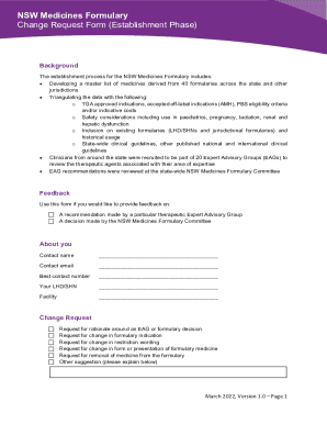 Fillable Online NSW Medicines Formulary - Change Request Form Fax Email ...