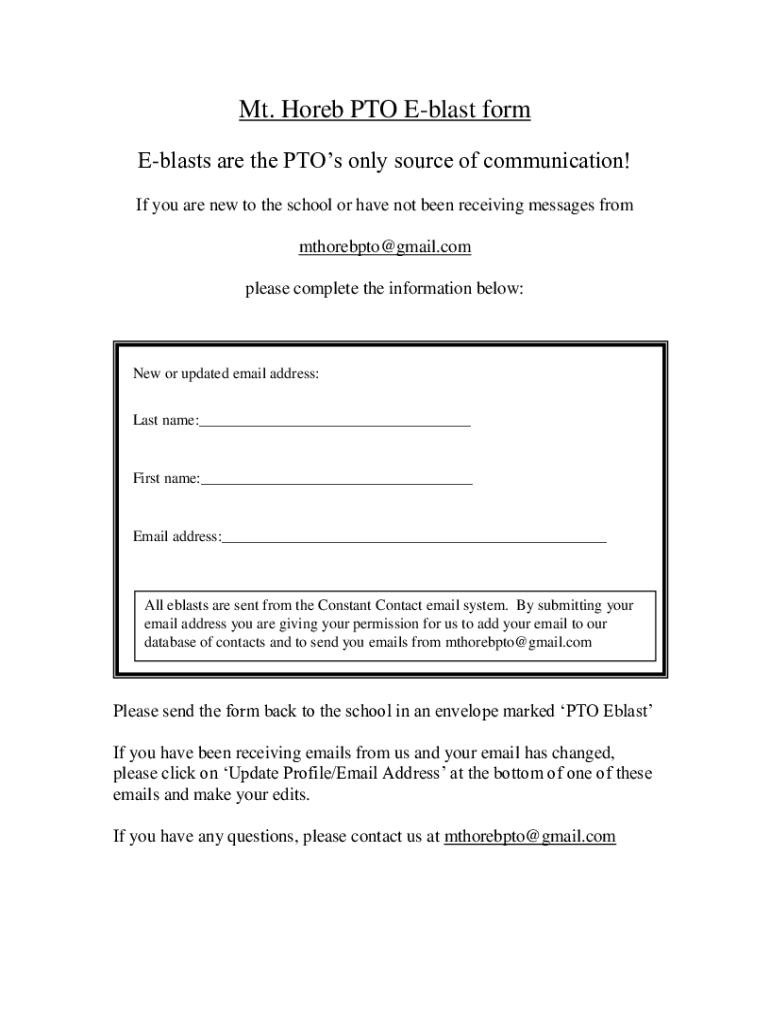 Fillable Online Mt. Horeb PTO E-blast form - Warren Township Schools ...