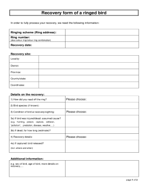Fillable Online Recovery form of a ringed bird Fax Email Print - pdfFiller