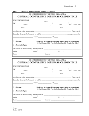 Fillable Online 465 GENERAL CONFERENCE DELEGATE FORM - The Free ... Fax Email Print - pdfFiller