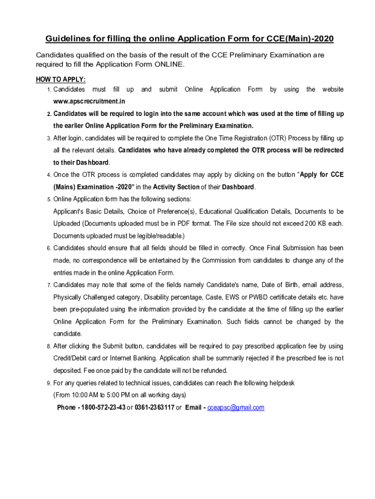 Fillable Online apsc nic Guidelines for filling the online Application ...