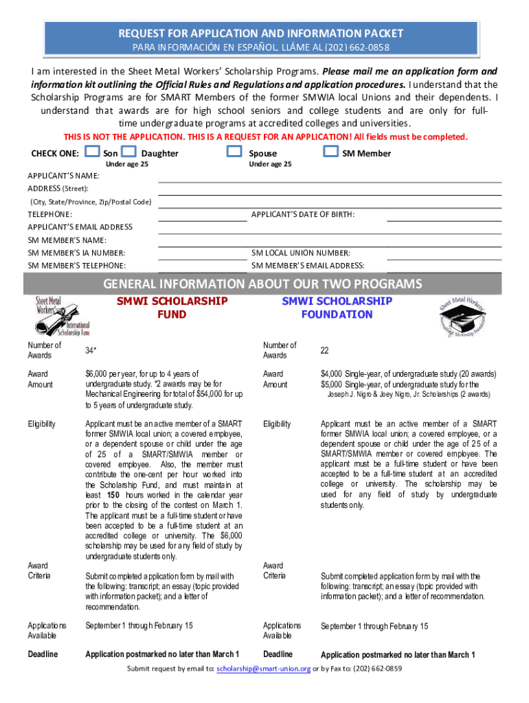 Fillable Online request for application and information packet - SMART ...