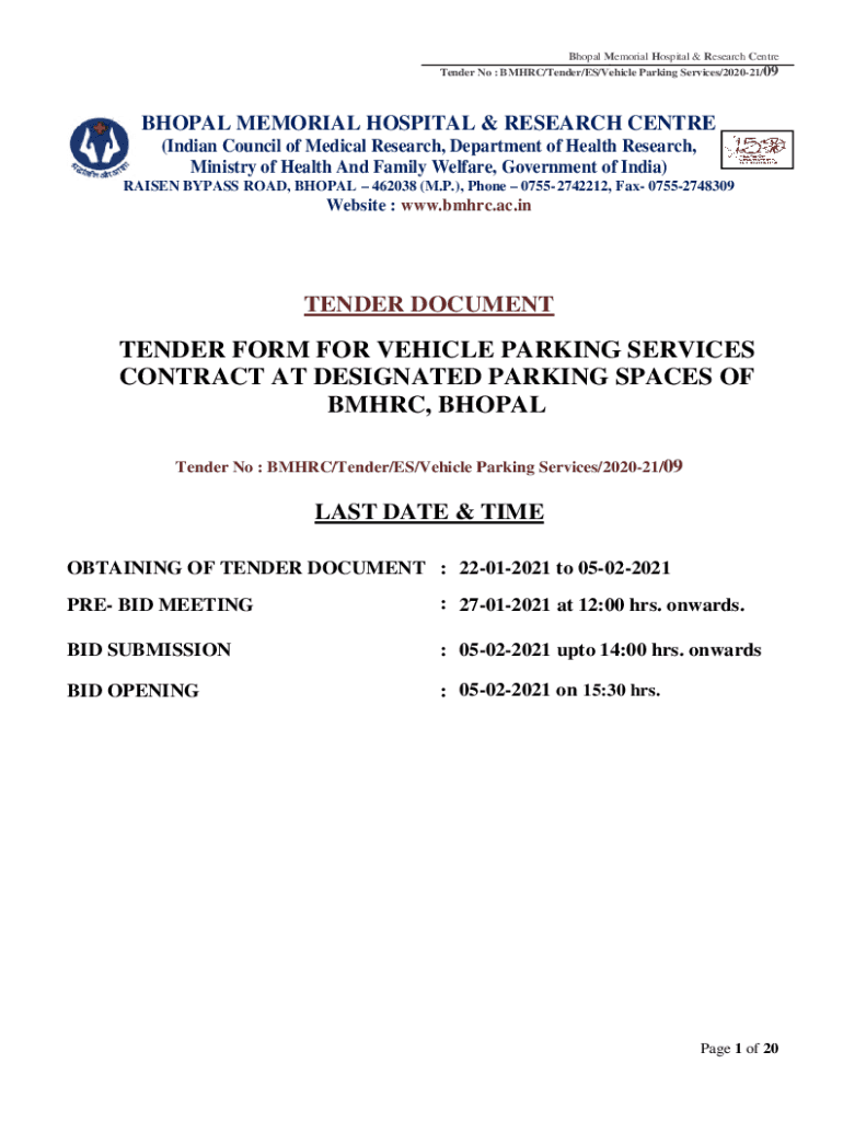 Fillable Online Tender for Vehicle Parking at BMHRC Fax Email Print ...