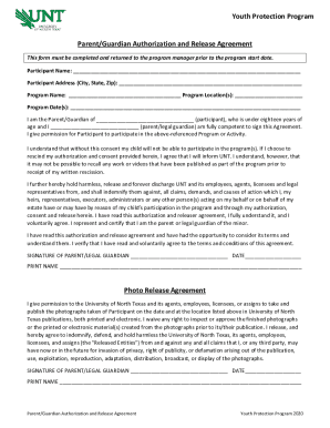 Fillable Online Parent/Guardian Authorization and Release Agreement Fax Email Print - pdfFiller