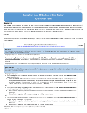 Fillable Online Exemption from Ethics Committee Review Application Form ...