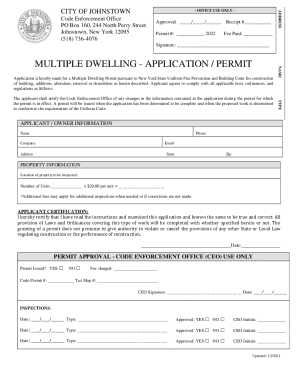 Fillable Online cityofjohnstown ny MULTIPLE DWELLING - APPLICATION ...