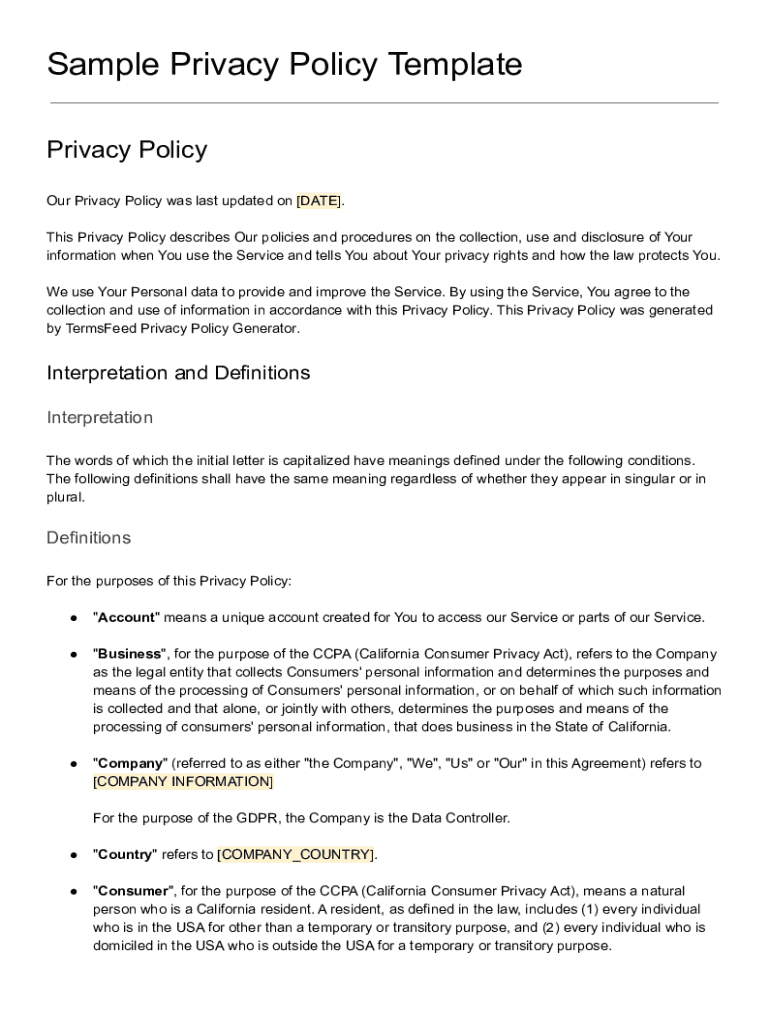 Fillable Online Sample Privacy Policy Template Fax Email Print - pdfFiller