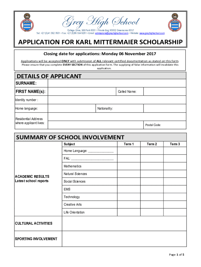 Fillable Online Grey High School Application Form 2024-2025 Fax Email ...