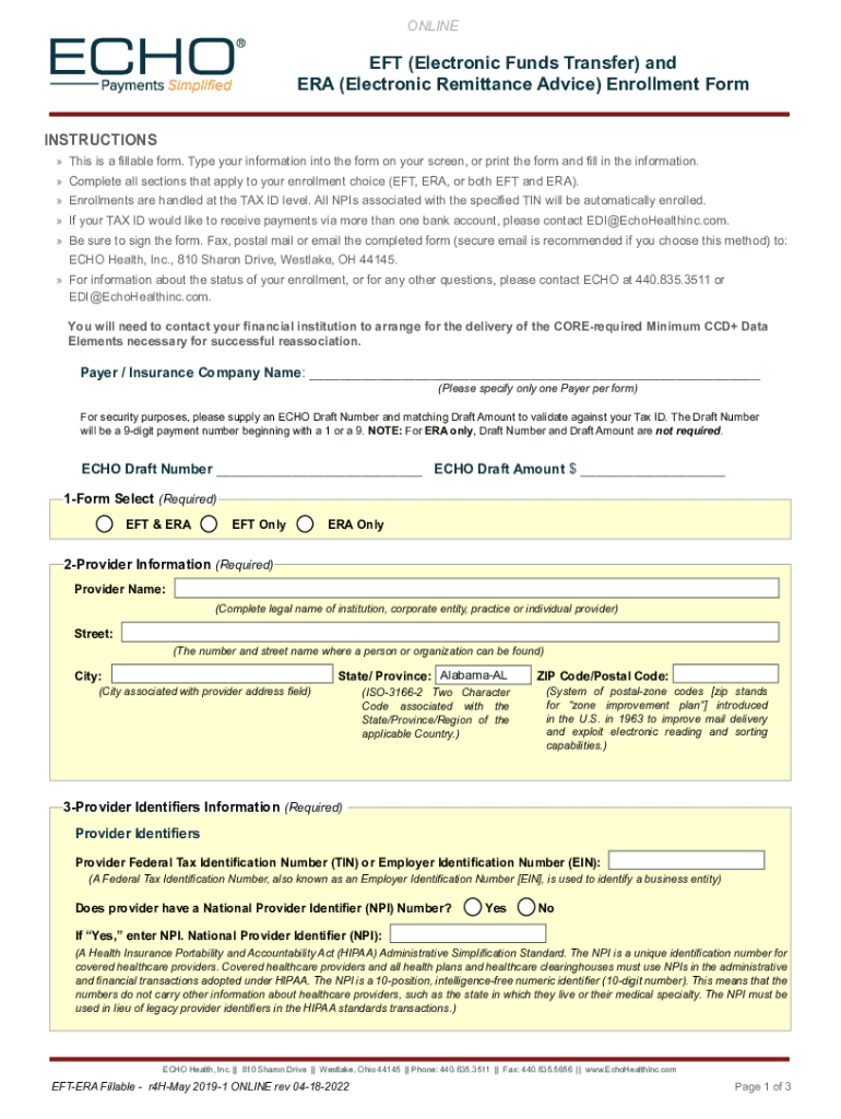Echo health eft enrollment: Fill out & sign online | DocHub