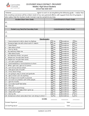 Fillable Online CIS STUDENT GOALS CONTRACT- PRE SURVEY Middle ... Fax ...