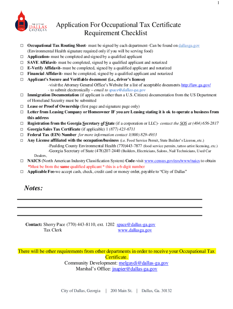 Fillable Online Application For Occupational Tax Certificate ...