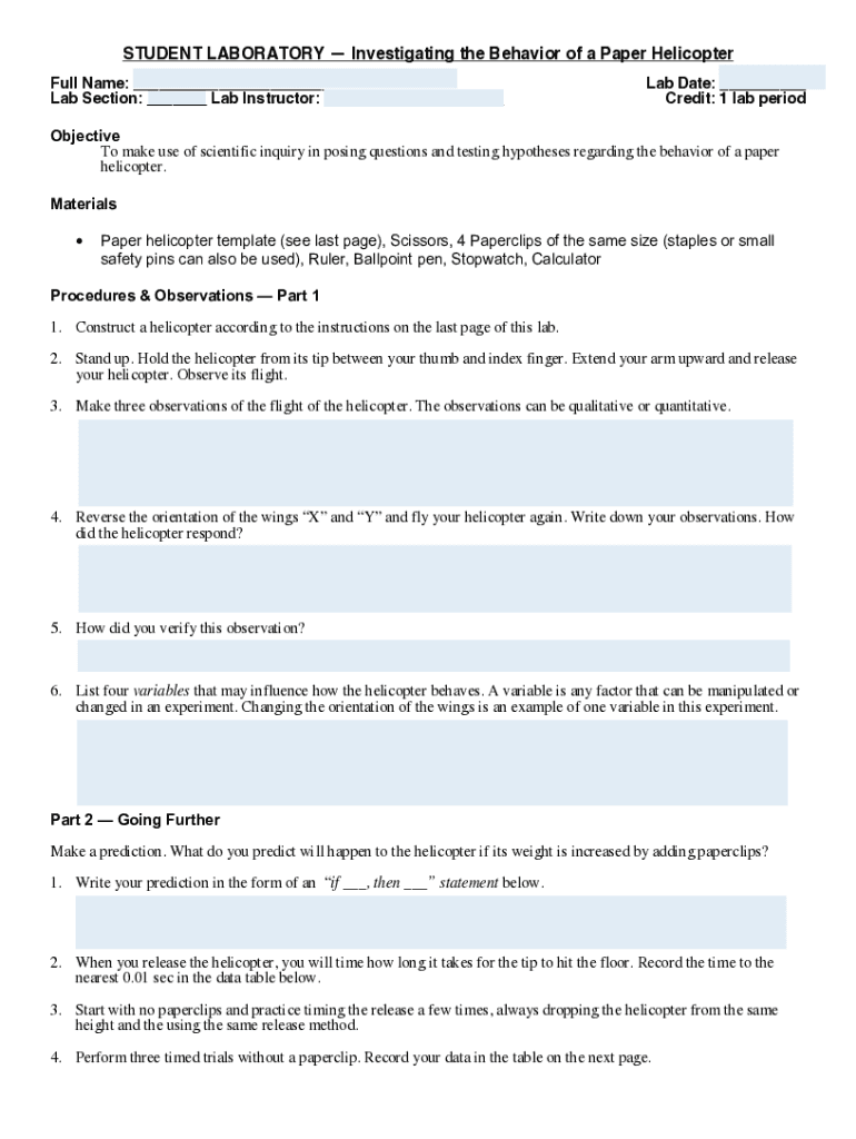 Fillable Online Educator Guide: Make a Paper Mars HelicopterNASA/JPL ...