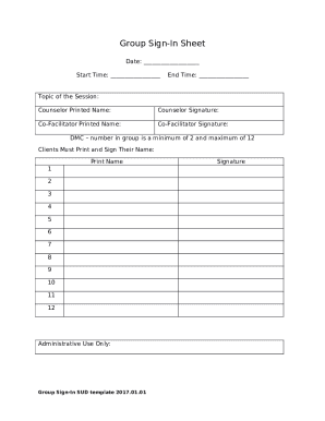 Group Counseling Sign-In Sheet Doc Template | pdfFiller