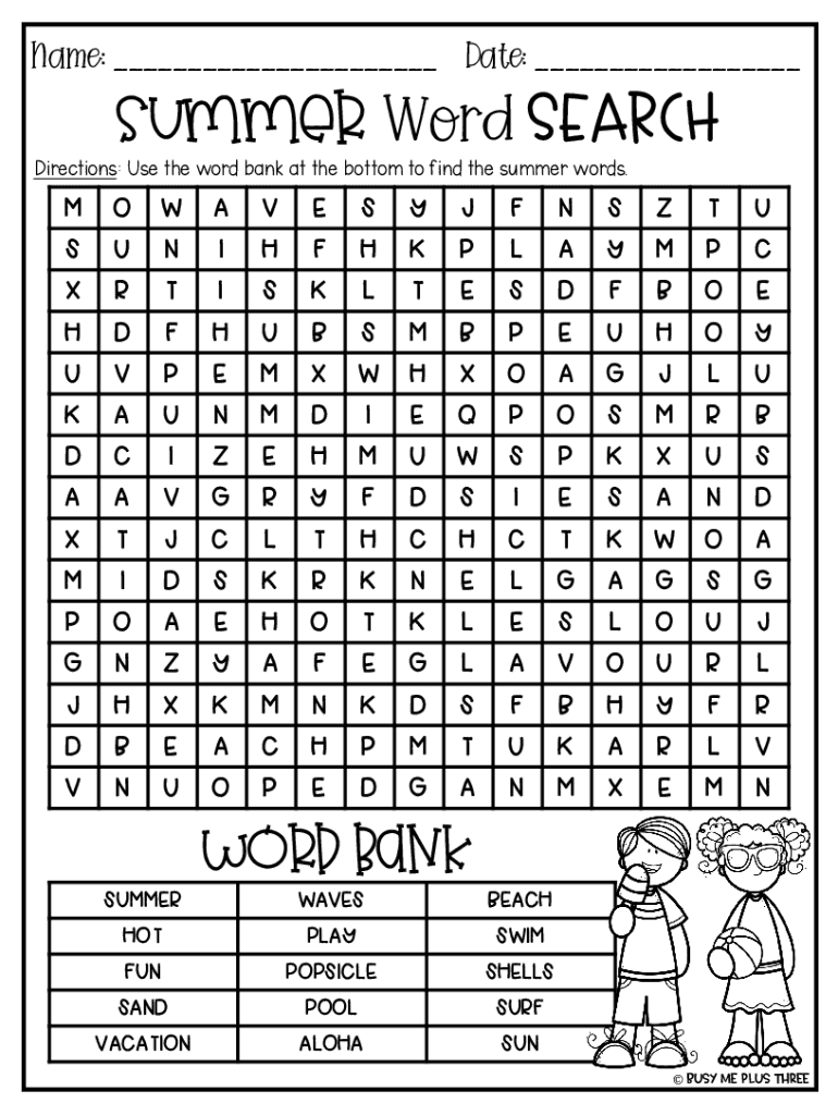 Fillable Online Summer WordsEasy Summer Vocabulary Words For Kids Fax ...