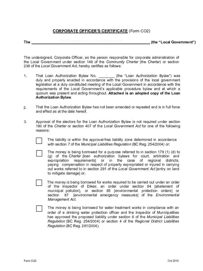 Fillable Online CORPORATE OFFICER'S CERTIFICATE (Form CO2) Fax Email ...