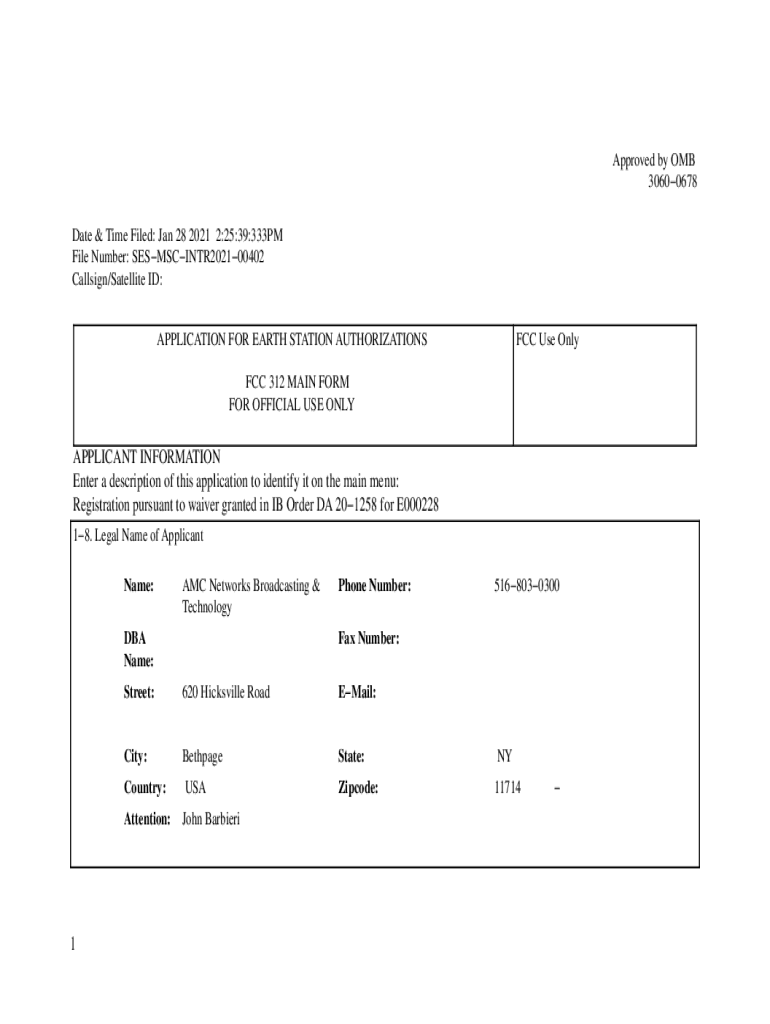 Fillable Online SES - Application For Earth Station Authorization Fax ...
