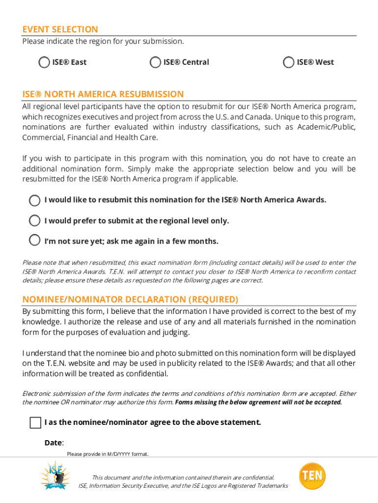 Fillable Online Sample of a Winning Nomination Form - (ISE) Program ... Fax Email Print - pdfFiller