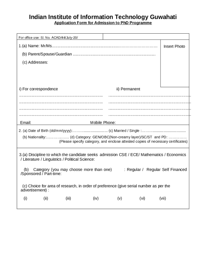 Indian Institute of Technology Guwahati Doc Template | pdfFiller