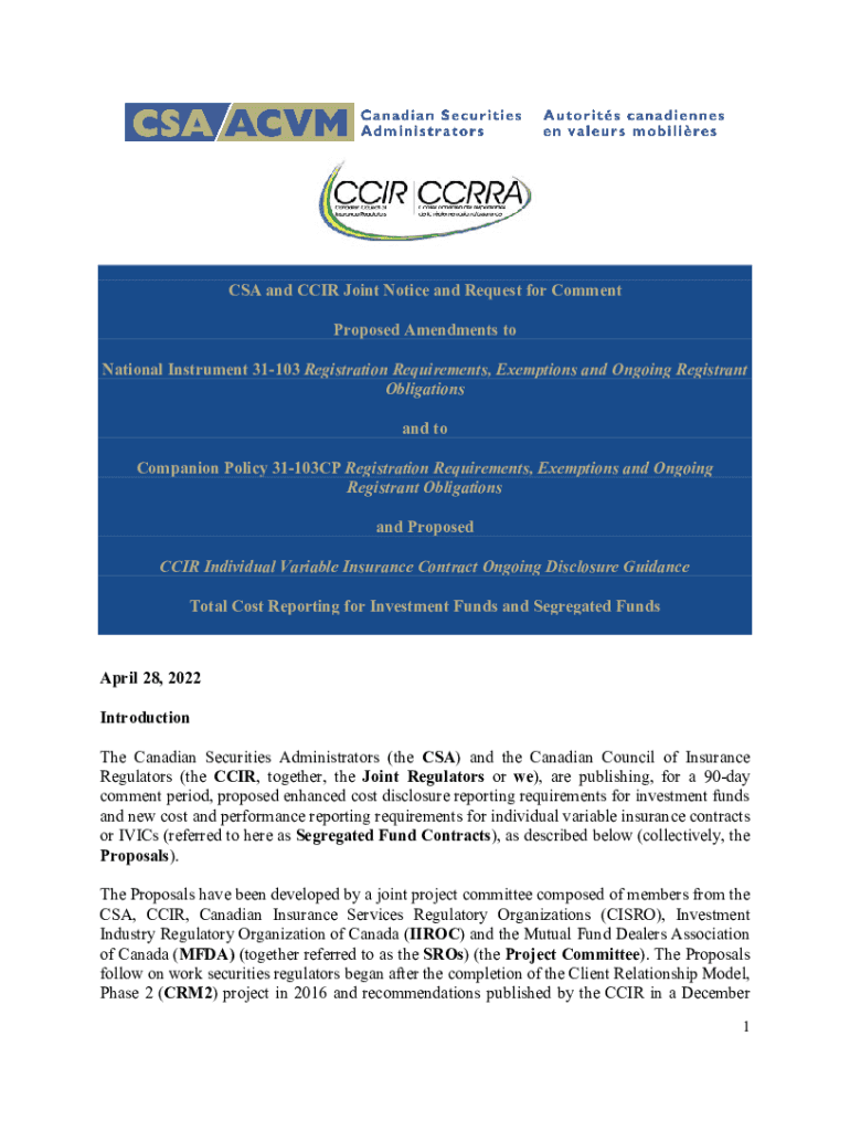 Fillable Online CSA and CCIR Joint Notice and Request for Comment Fax ...