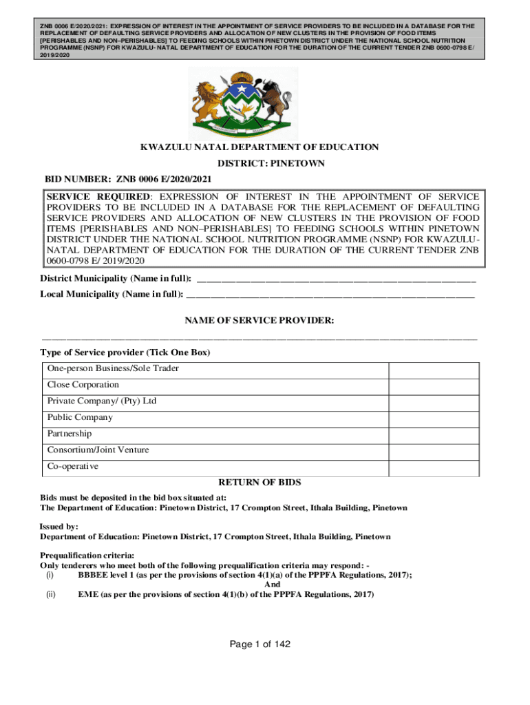Fillable Online Expression Of Interest In The Appointment Of Service Providers To ... Fax Email ...