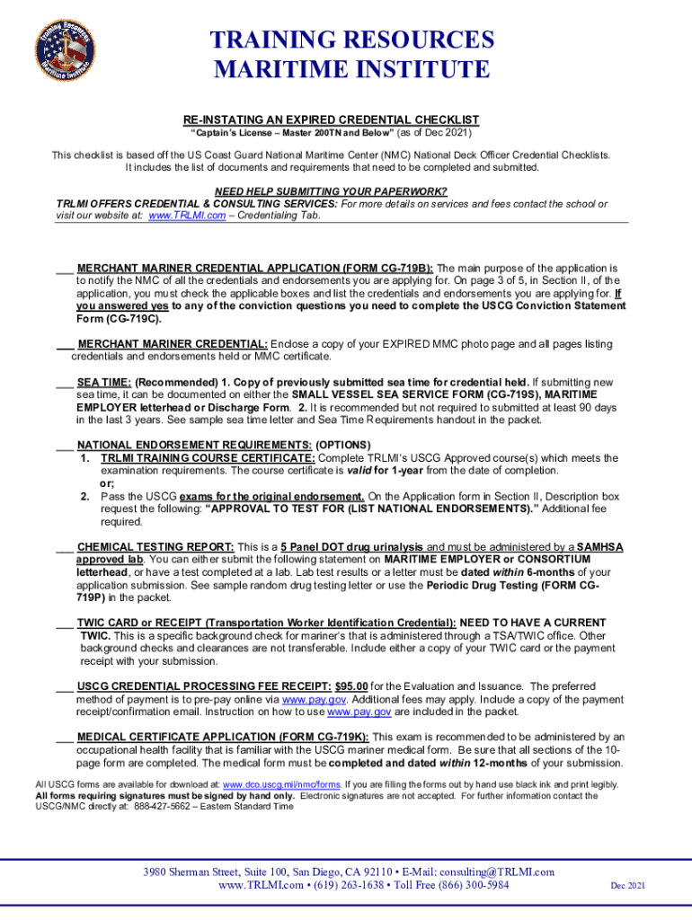 Fillable Online USCG Forms & Checklists - Maritime Institute Fax Email ...