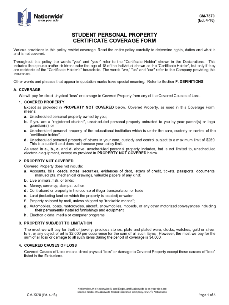 Fillable Online CM-7370 (Ed. 4-16) SPP Certificate Cov Form Fax Email ...