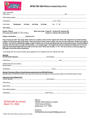 Fillable Online PBS KIDS Writers Contest Entry Form - West TN PBS Fax ...