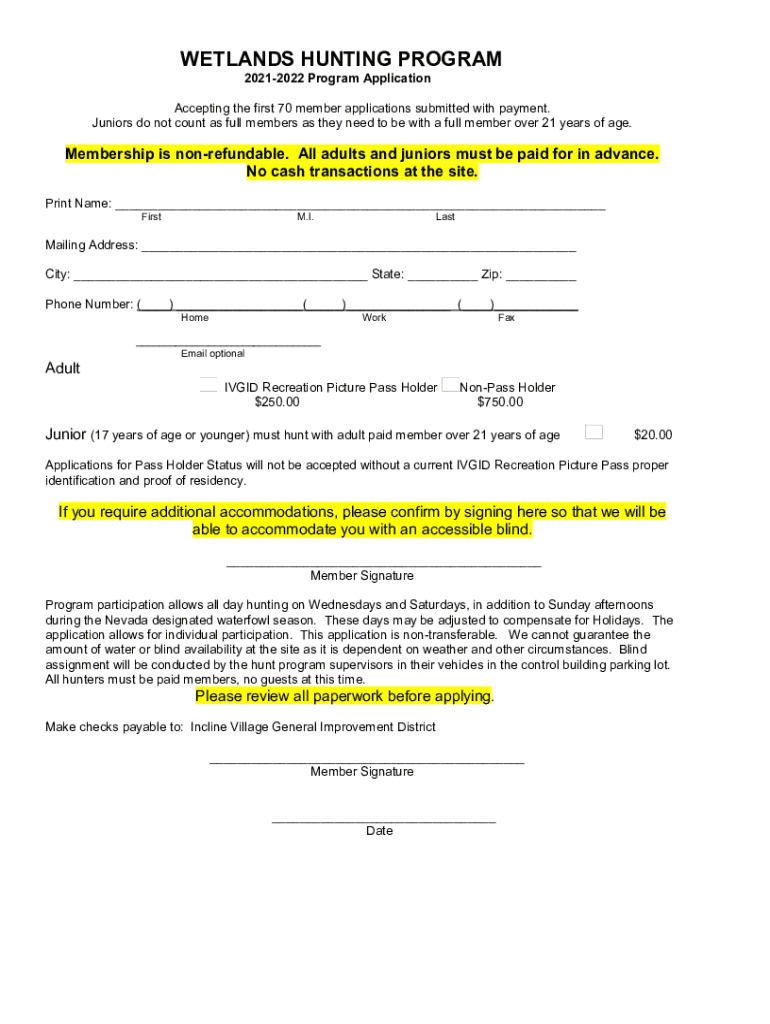 Fillable Online Wetlands HuntingIncline Village General Improvement District Fax Email Print ...