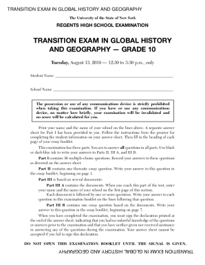 Fillable Online . Transition Global History and Geography (Grade 10 ...