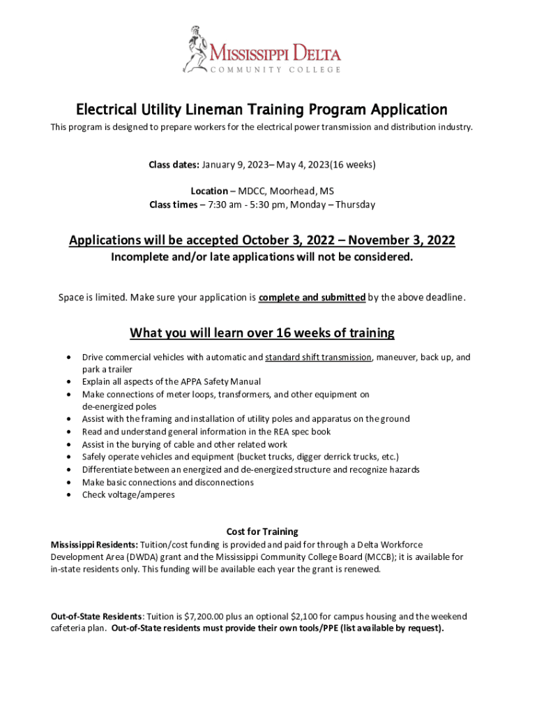 Fillable Online Registration for Electrical Utility Lineman - MDCC Calendar Fax Email Print ...