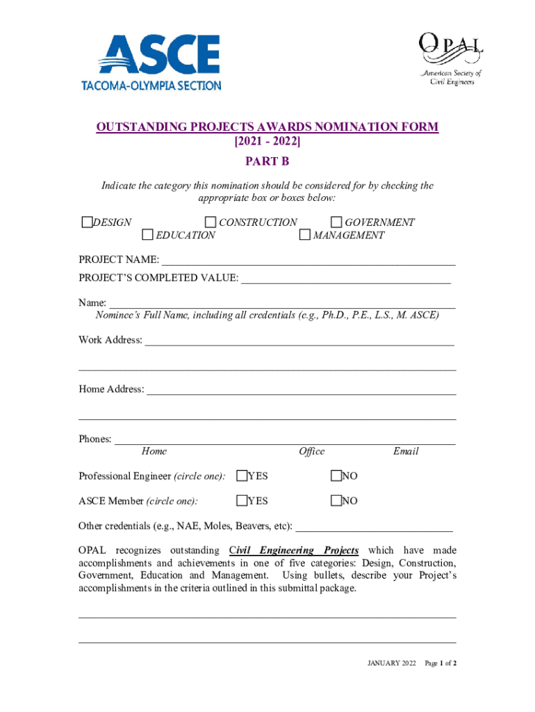 Fillable Online sections asce Public Service Excellence Award Nomination Form ... Fax Email ...