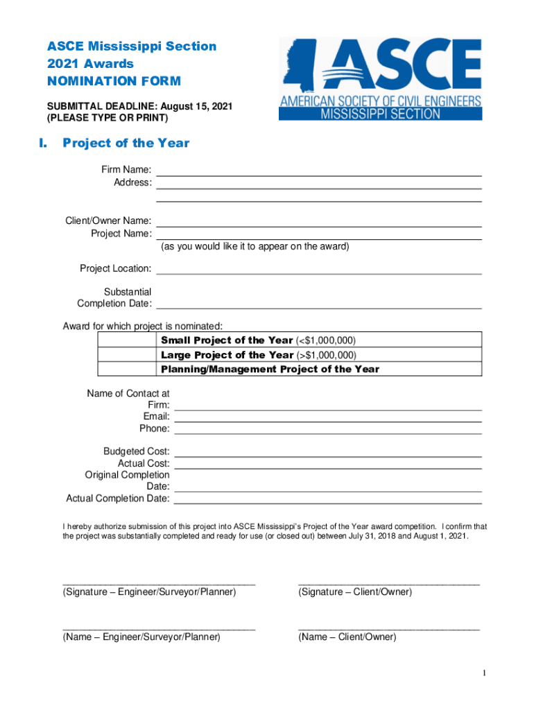 Fillable Online sections asce Project Nomination FormASCE MLAB Fax ...
