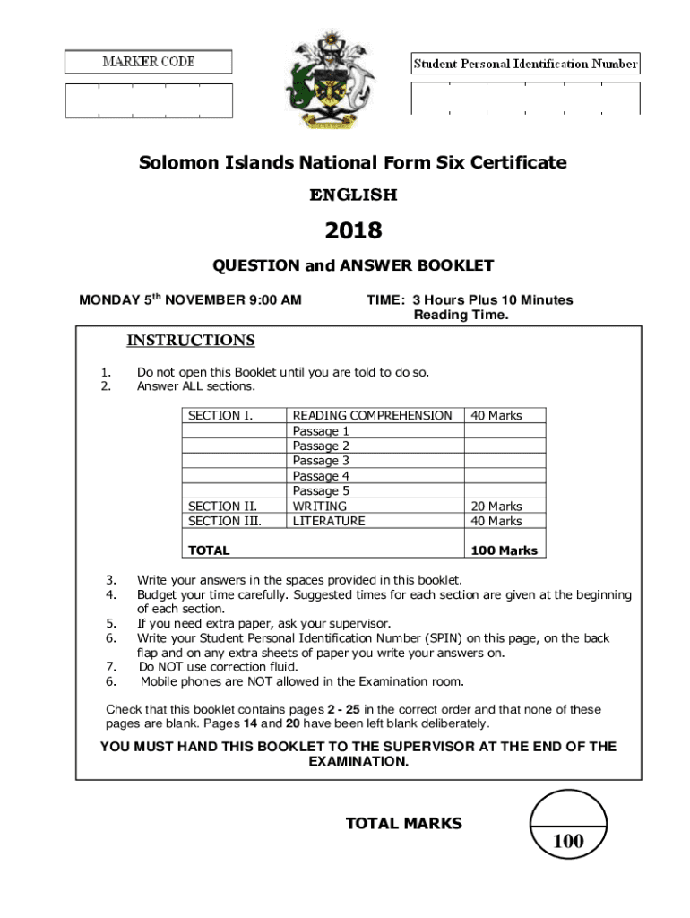 Fillable Online Solomon Islands National Form Six Certificate ENGLISH ...