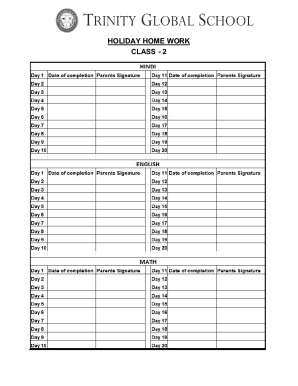 Fillable Online Class5 English Holiday Homework Dear Parents, Please ...