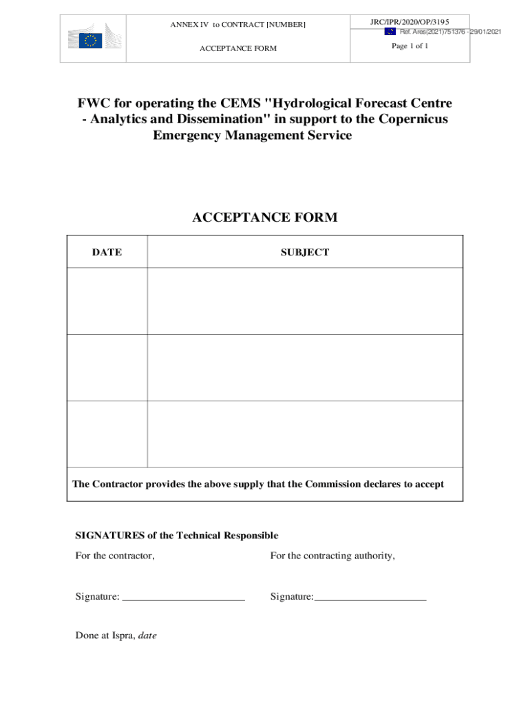 Fillable Online Annex III - Acceptance form. Supply of sixteen 20 foot ...