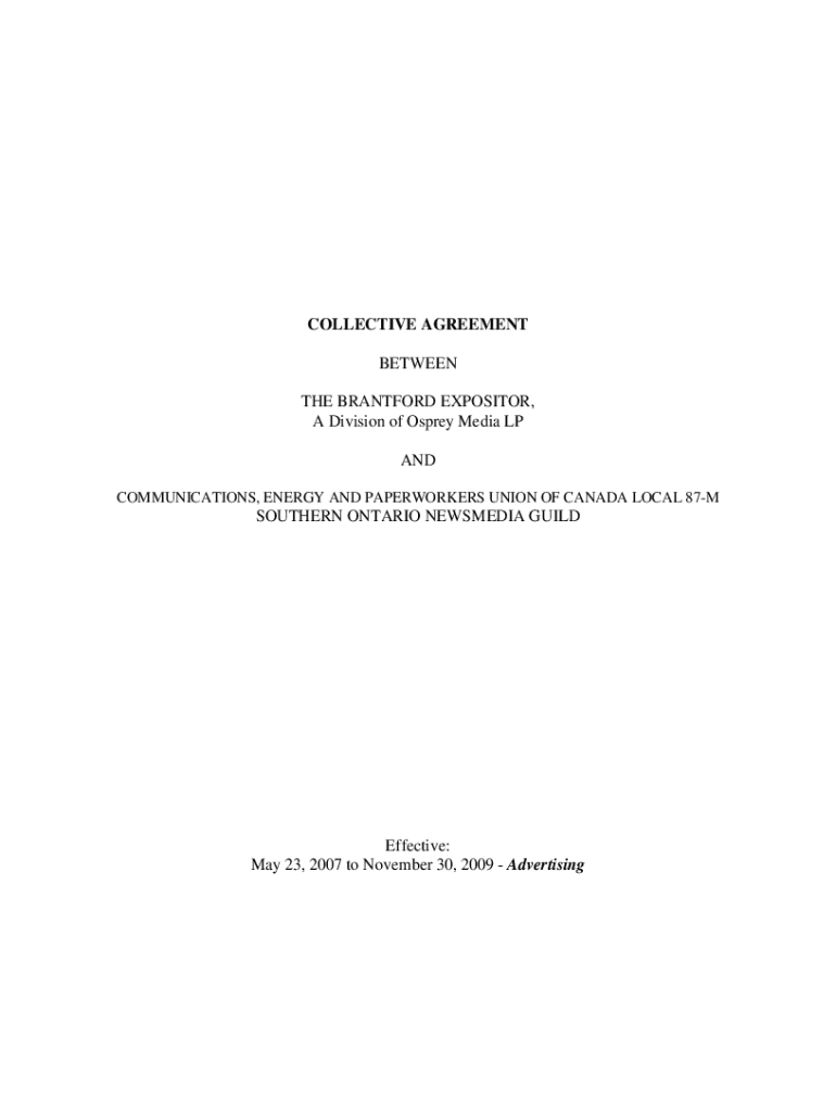 Fillable Online COLLECTIVE AGREEMENT BETWEEN THE ... - Unifor Local 87 ...
