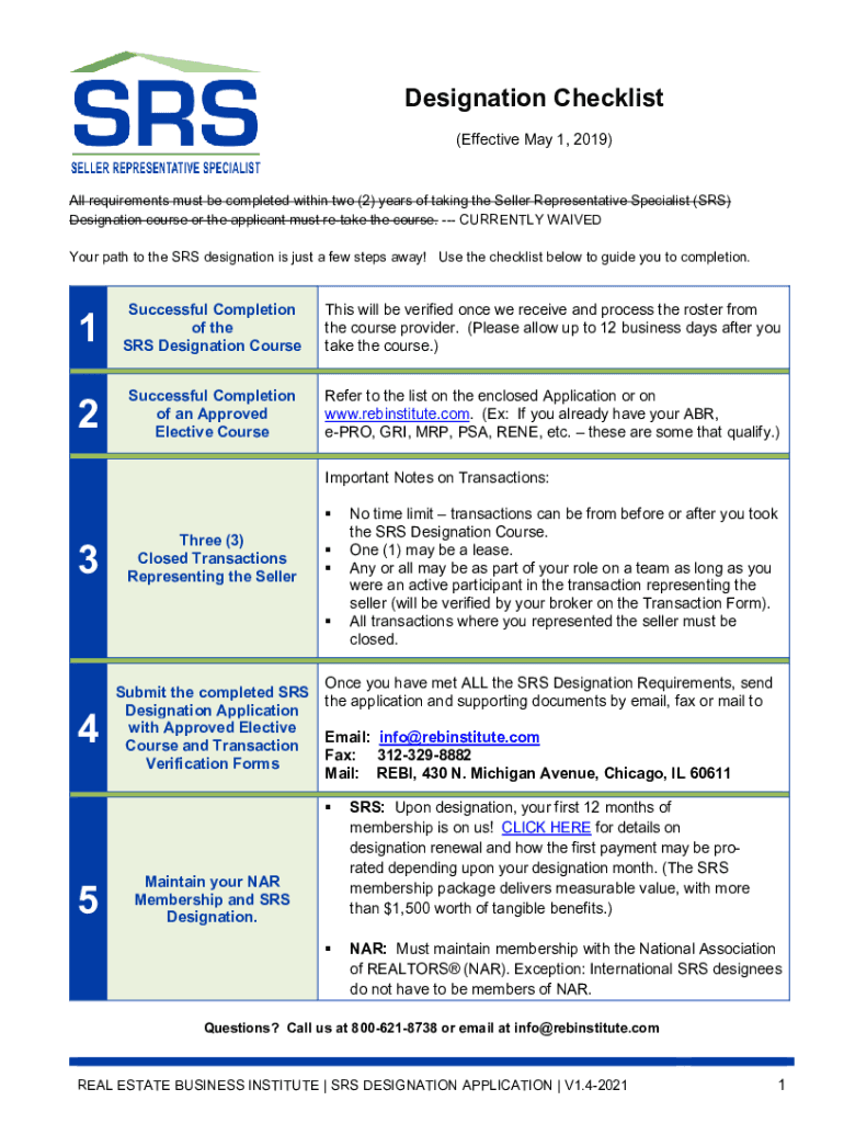 Fillable Online Seller Representative Specialist SRS (NAR Designation ...