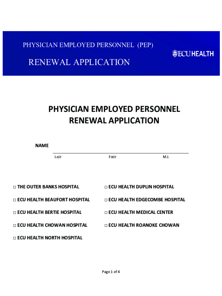 Fillable Online physician employed personnel (pep) - renewal ...