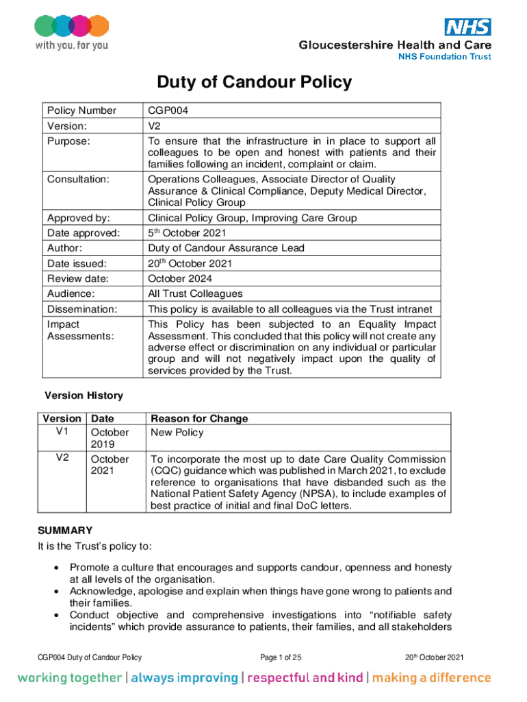 Fillable Online Duties of Candour in Healthcare: The Truth, the Whole ...