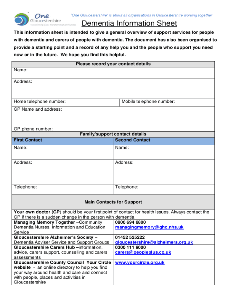 Fillable Online Dementia Information Sheet Fax Email Print - pdfFiller