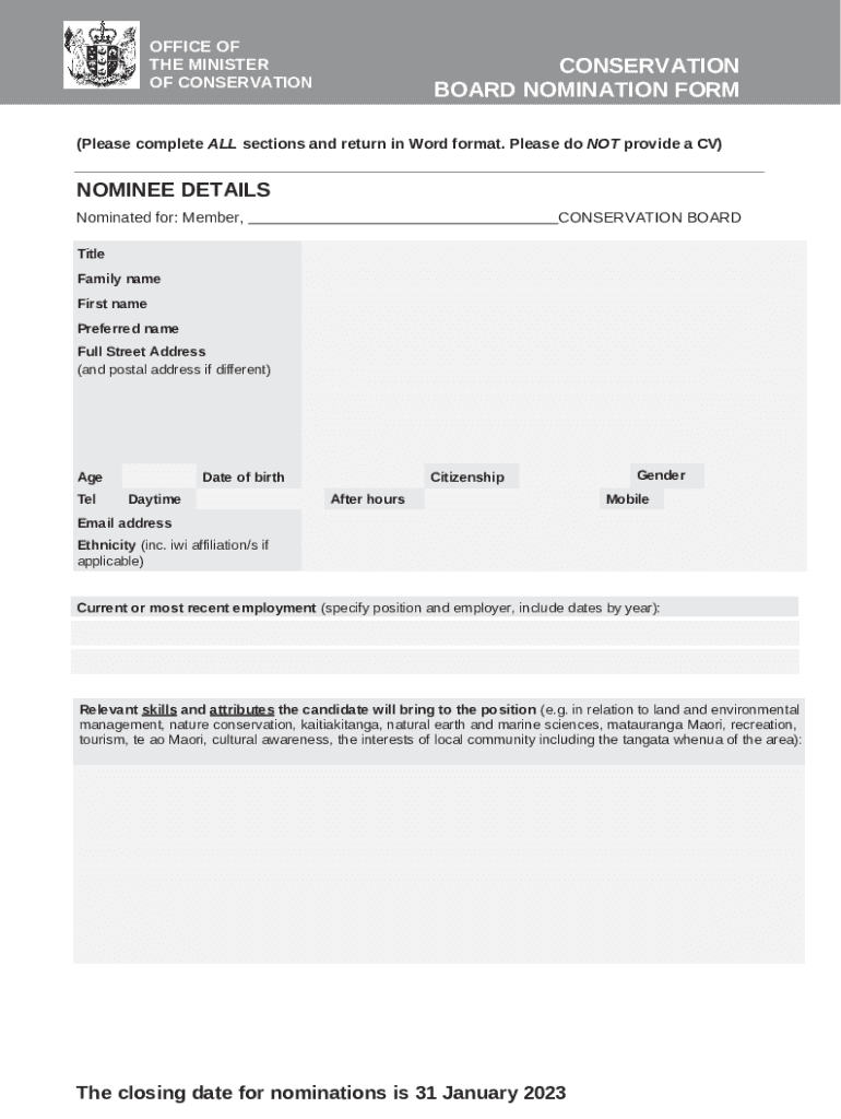 conservation board nomination Doc Template | pdfFiller
