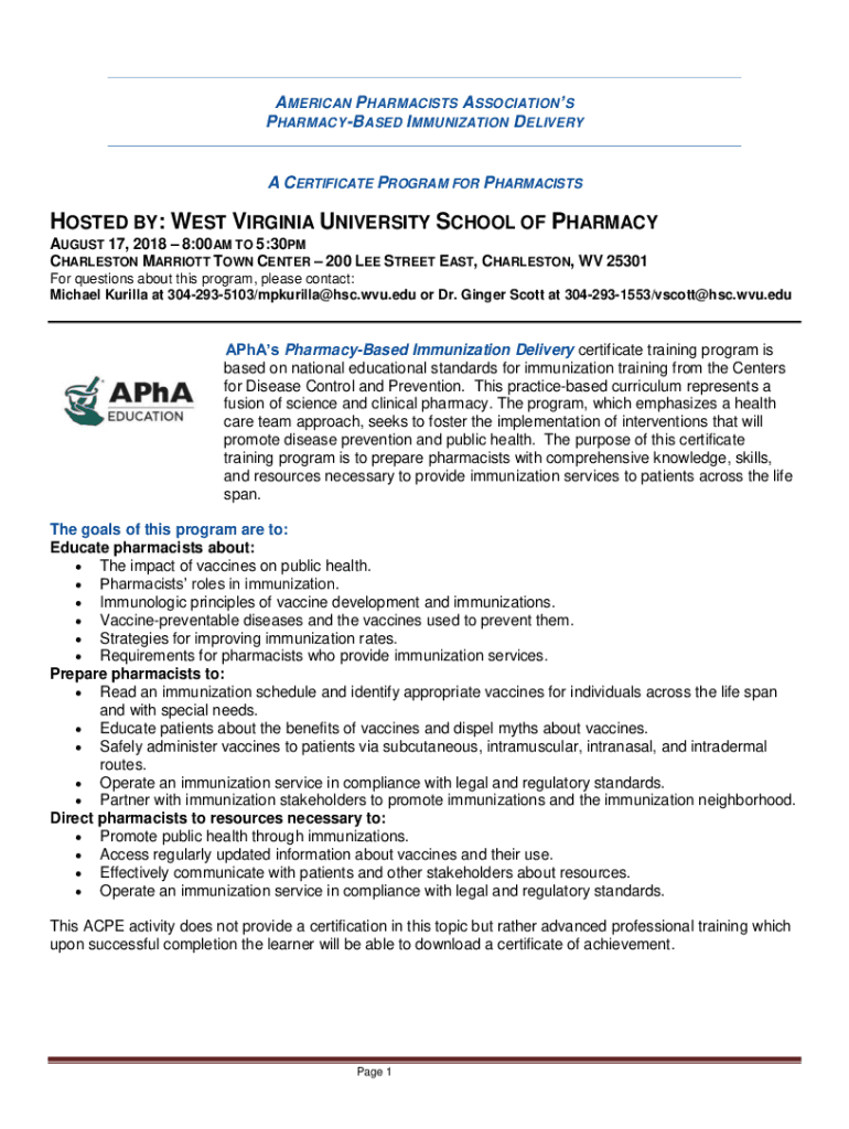 Fillable Online pharmacy hsc wvu APhA Pharmacy-Based Immunization ...