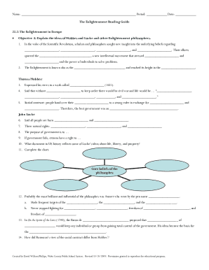 Fillable Online The Enlightenment Reading Guide. World History Fax ...