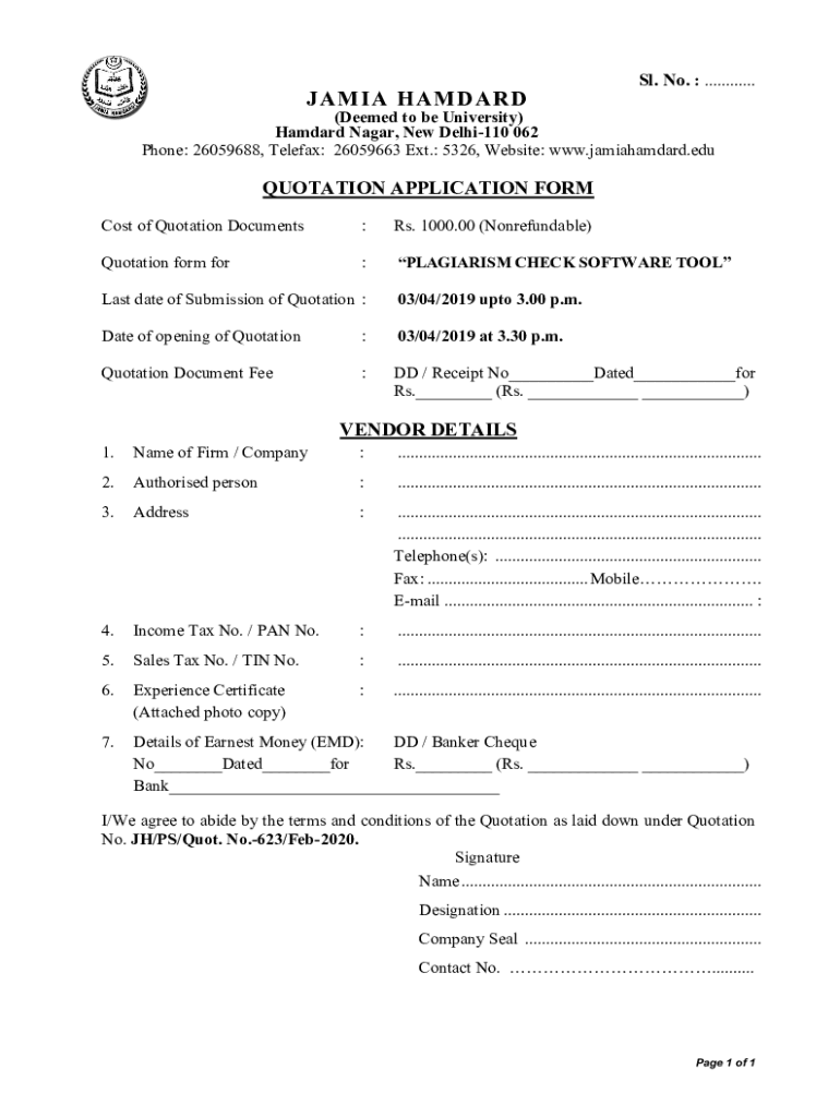 Fillable Online TENDER APPLICATION FORM VENDOR DETAILS Fax Email Print ...